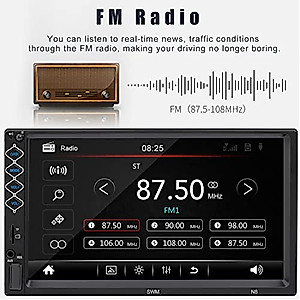 7 Inch Car Stereo Double Din Bluetooth 5.1,Car Radio Touch Screen FM Radio,Backup Camera/Support Mirror Link/Hands Free Calling,Steering Wheel Remote(SWC)/MP3/MP4/MP5 Subwoofer Player/2 Din Car Audio