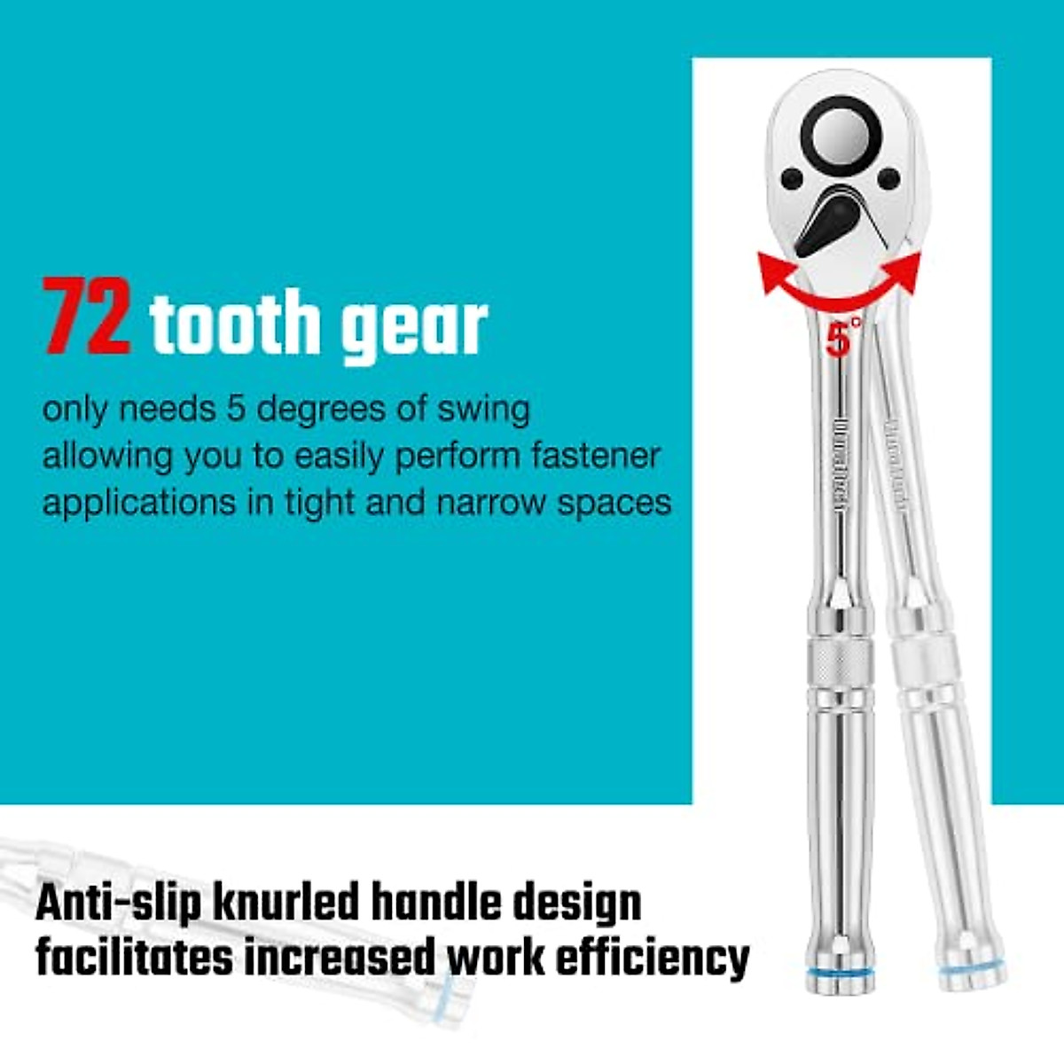 DURATECH 3/8-Inch Drive Ratchet, Quick-Release Ratchet Wrench, 72-Tooth, Reversible Switch, Full-Polished Chrome Plating, Alloy Steel