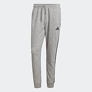 adidas Men's Size Essentials 3-Stripes French Terry Tapered-Cuff Pants, Medium Grey Heather/Black, Large/Tall
