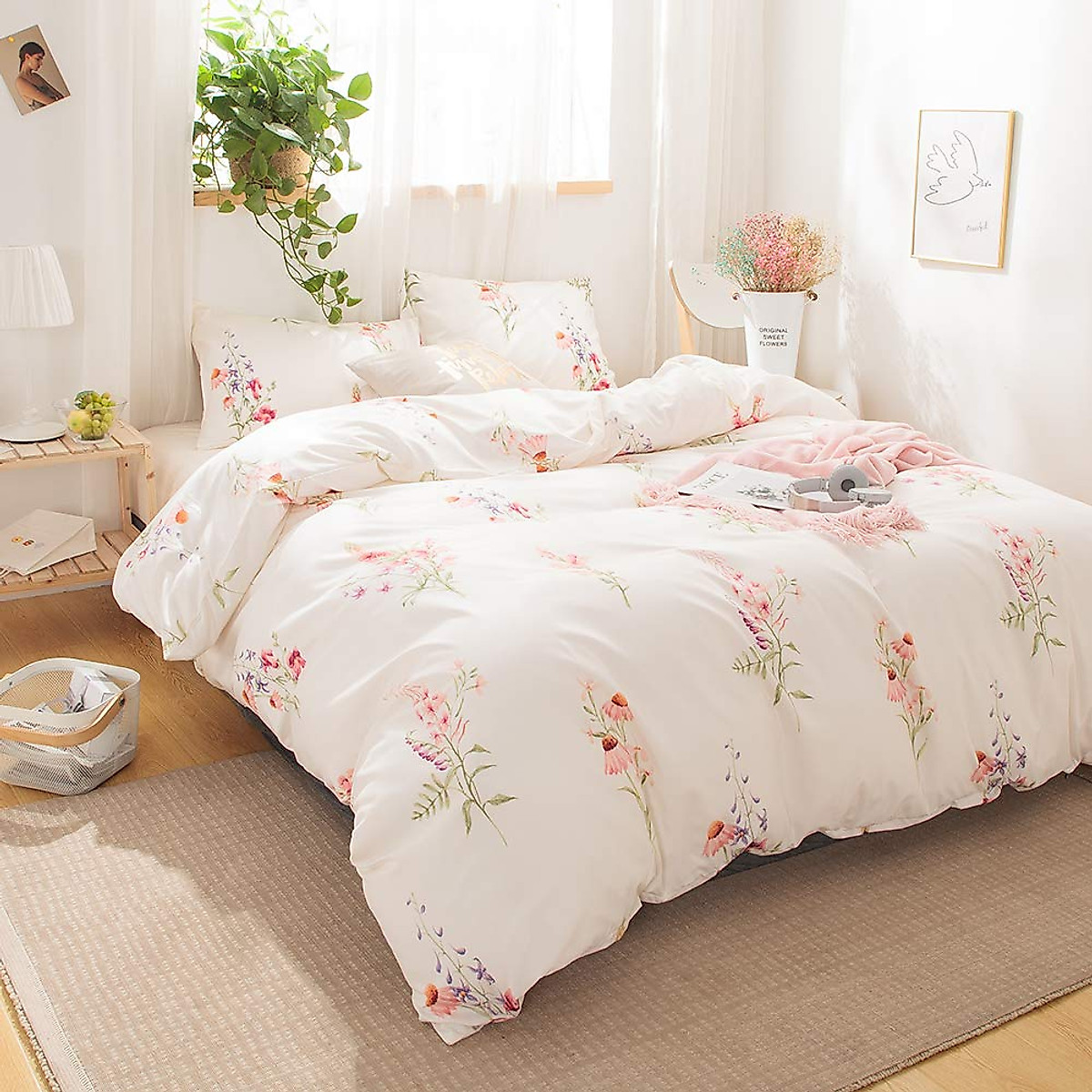 Merryword White Blue Bedding Blue Butterfly Duvet Cover Set Blue Red Butterflies and Dragonfly Printed Design White Boys Girls Bedding Sets Twin 1 Duvet Cover 1 Pillowcase (Twin, Blue Butterfly)