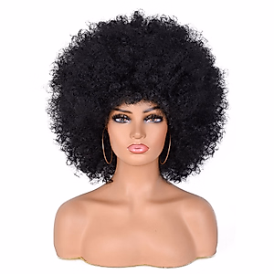 ANNISOUL Afro Wigs for Black Women Short Curly Afro Kinky Wig 70s Bouncy Huge Fluffy Puff Wigs Premium Synthetic for Cosplay and Daily