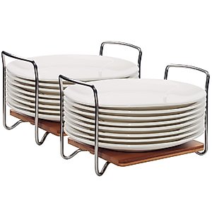 E-ROOM TREND Plate Rack Stands Dish Holder Organizer Adjustable Size 2 Pack for 9" to 13" Plates, Dish Storage Rack for Kitchen Drawer, Cabinets, Shelf, Cupboard, Corner(A042)
