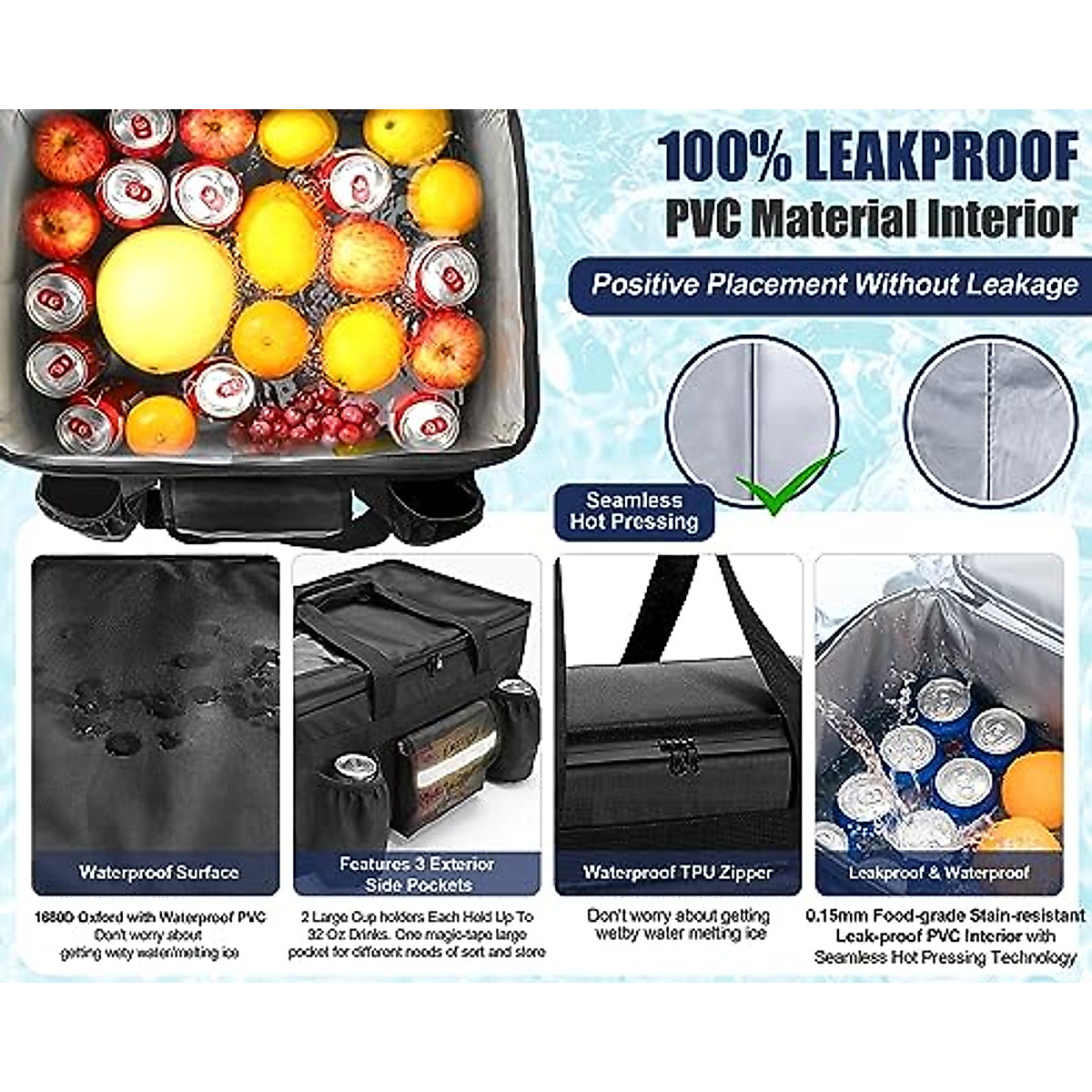 MyLifeUNIT 3XL Insulated Cooler Bag for Food Delivery & Grocery Shopping with Waterproof Zipper, Thermal Pizza Delivery Bag with Drink Holder for Car, Bike, Camping, Picnic, Beach, Keep Cold/Fresh/Warm