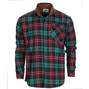 Gioberti Men's Brushed Flannel 100% Cotton Plaid Checkered Shirt with Corduroy Contrast, Green/Red, Medium