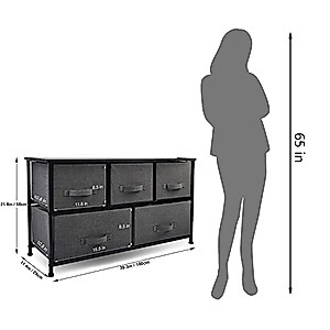 CERBIOR Wide Drawer Dresser Storage Organizer 5-Drawer Closet Shelves, Sturdy Steel Frame Wood Top with Easy Pull Fabric Bins for Clothing, Blankets - Charcoal