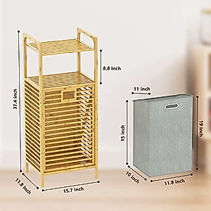 Bamboo Laundry Hamper Basket with Liner Bag Storage - Clothes Hamper with Handles 2-Tier Shelves Space Saving Laundry Room Shelves for Bathroom Living Room Bedroom Decorate