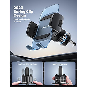 Lamicall Phone Holder Car Vent - Upgraded Spring Clip [Big Phone Friendly] Air Vent Cell Phone Mount for Car Hands Free Automobile Cradle Clip for iPhone, Android Smartphone, 4" to 7" Phone -Blue