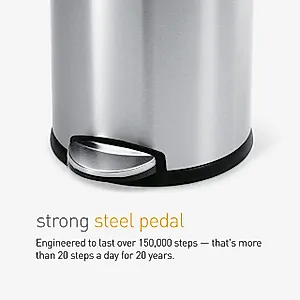 simplehuman Round Pedal Bin, 4.5 L - White Steel