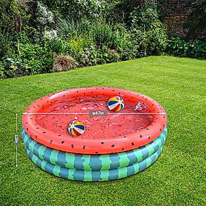 Inflatable Paddling Pool, 47" x 12" Kiddie Swimming Pool with Wide Sides, 3-Ring Watermelon Bathing Pool for Kids Splashing Fun Outside, Garden, Backyard Play