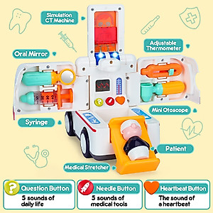 Hekaty Baby Toys for 1 2 3 Year Old Boys Girls Ambulance Car Musical Toy for Toddler 1-3 with Medical&Tools&Light&Sound Early Learning Educational Baby Toys 12-18 Months Kid