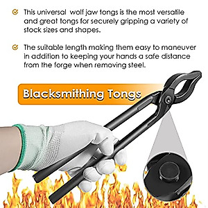 0004930-300 Blacksmiths' Tongs & 0000811-1000 Handmade Blacksmiths’ Hammer Assembled Bladesmith Tool Set for Beginner or Professional Blacksmith Making Farrier, Knife and Tool on Forging Anvil