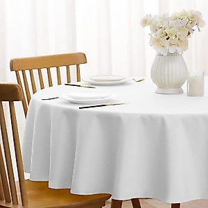 Softalker Round Tablecloth, Waterproof & Stain Resistant Table Cloth Wrinkle Free Fabric Washable 210GSM Polyester Table Cover for Spring/Party/Outdoor - 60 inch,White