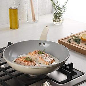 Gibson Home Barnsdall Large 12 Inch Aluminum Fry Pan Cookware Non-Toxic Premium Ceramic Non Stick Frying Pan, Kitchen Egg Pan, Omelet Pan, Always Pan, Pots and Pans, Linen White, Induction Safe