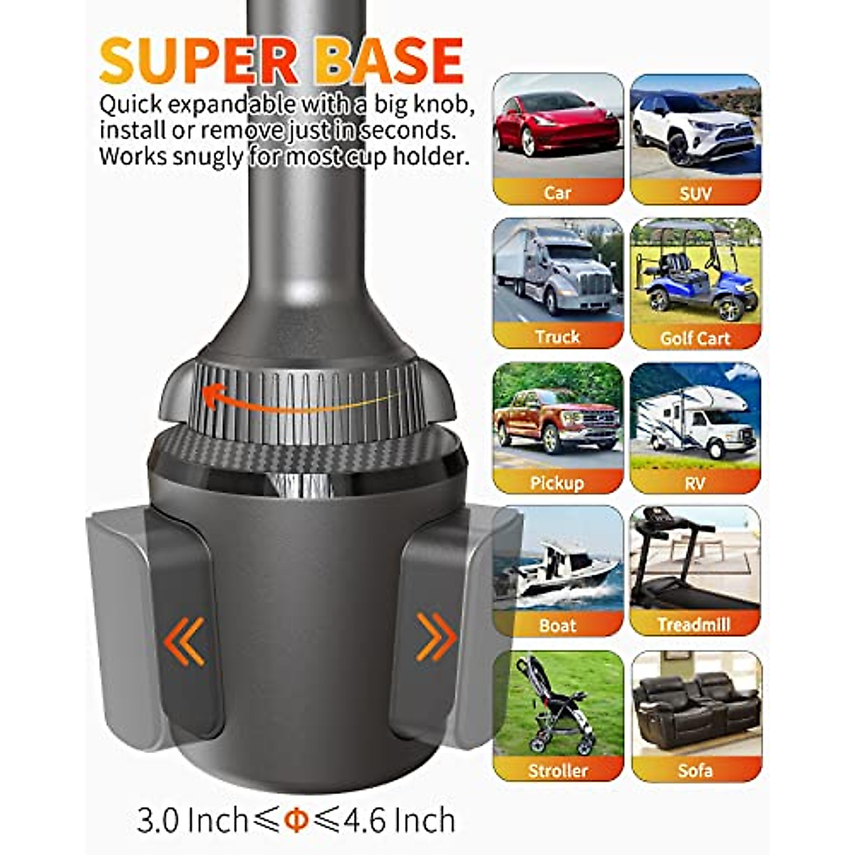 1Zero Rock Solid Cup Holder Phone Mount for Car Low Profile No Shaking Long Arm 2in1 Air Vent Car Phone Mount Compatible with All iPhone Samsung Cell Phones for Truck SUV Tesla Golf Cart Boat