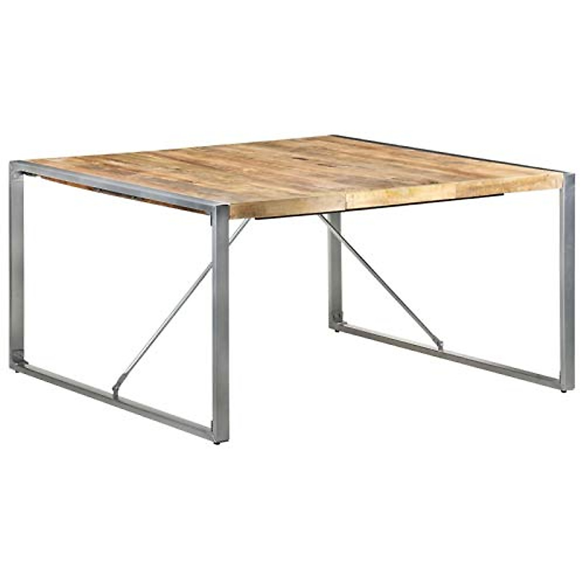 Tidyard Dining Table Rough Mango Wood Tabletop Dinner Table Powder-Coated Steel Legs Gray for Kitchen, Bistro, Restaurant, Home Furniture 55.1 x 55.1 x 29.5 in