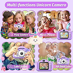 Upgrade Unicorn Kids Camera, Christmas Birthday Gifts for Girls Boys Age 3-12, 1080P HD Selfie Digital Video Camera for Toddlers, Cute Portable Little Girls Boys Gifts Toys for 3 4 5 6 7 8 9 Years Old