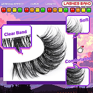 Goddvenus Fluffy Mink False Eyelashes, 7 Pairs D Curve Wispy Cat Eye, Soft Faux Mink Lashes with Clear Band, Reusable False Eyelashes for Daily Beauty