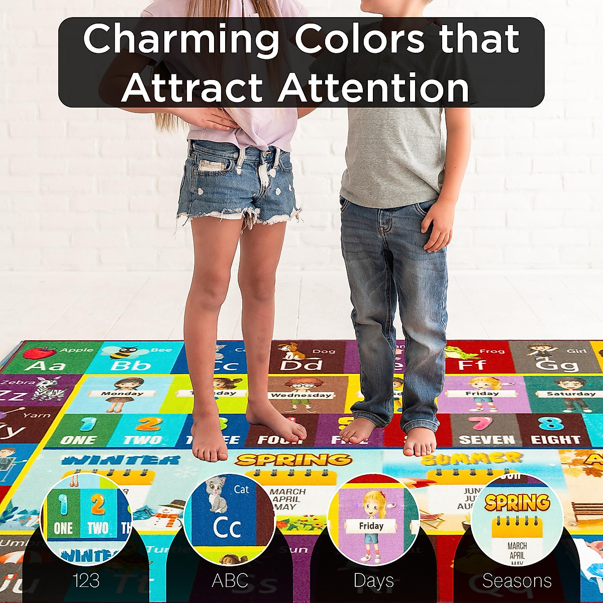 MOMOTOYS Alphabet Rug, 78" x 60" Educational & Imaginative Play Mat for Toddlers 2-4 Years, Soft Non-Slip Nursery Rugs & Playroom Floor Mat, Perfect for Classroom Decor