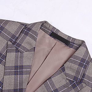 Iynnijoy Mens Plaid Suit Double Breasted Slim Fit 2-Piece Formal Jacket Tux Pants for Prom Wedding Party Brown