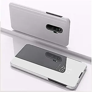 ISADENSER Xiaomi Redmi Note 8 Pro Case Redmi Note 8 Pro Case with Clear View Flip Plating Mirror Makeup Glitter Slim Shockproof Full 360 Body Protective Case for Xiaomi Redmi Note 8 Pro Mirror Silver