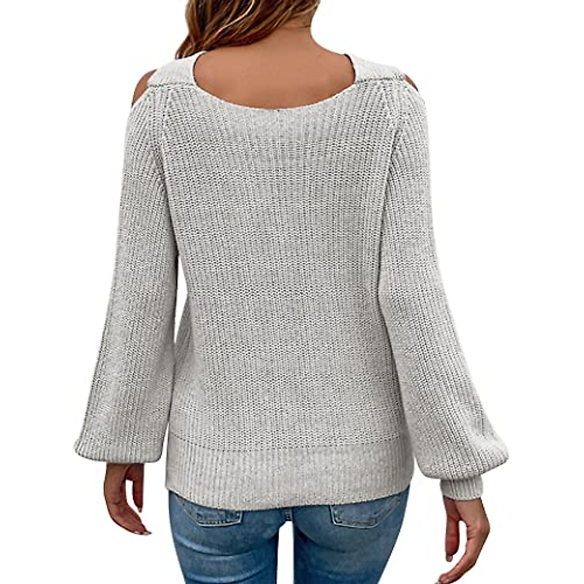 WLLW Womens Cross V Neck Sweaters Cold Shoulder Long Sleeve Casual Knit Pullover Halter Sweaters