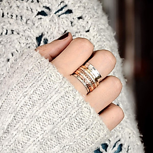 Boho-Magic Spinner Ring for Women 925 Sterling Silver with Copper and Brass Fidget Bands Wide (8)