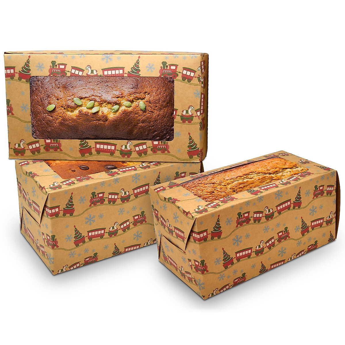 Gift Boutique 24 Christmas Bakery Boxes Holiday 2 Pound Loaf Pan Treat Boxes Brown Kraft Paper Box with Window for Baking Cupcake Goodies Food Gift Packaging Containers Party Favors 9" X 5" X 4.5"
