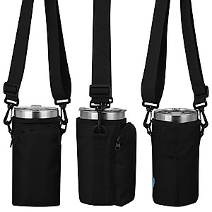 Xxerciz Water Bottle Carrier Bag for Yeti Rambler 30 oz Cup, Water Bottle Holder with Adjustable Strap, Tumbler Carrier Pouch Accessories for Outdoor Travelling Camping (Black)