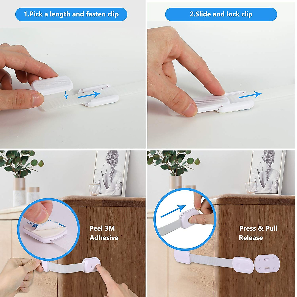 Child Safety Locks Cabinet Lock (5 Pack) Adjustable Baby Lock is Suitable for refrigerators, Drawers, cabinets, etc, Toilet lids, Doors,Without Drilling Sticky Child Locks