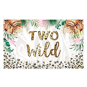 Funnytree Two Wild Backdrop for Girls 2nd Birthday Party Decoration Leopard Theme Floral Jungle Photo Background Photobooth Props