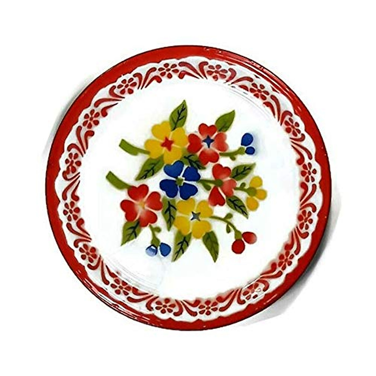 12" Round Enamel Floral Food Tray Vintage Serving Plate Dish Bowl Thai Restaurant Cooking