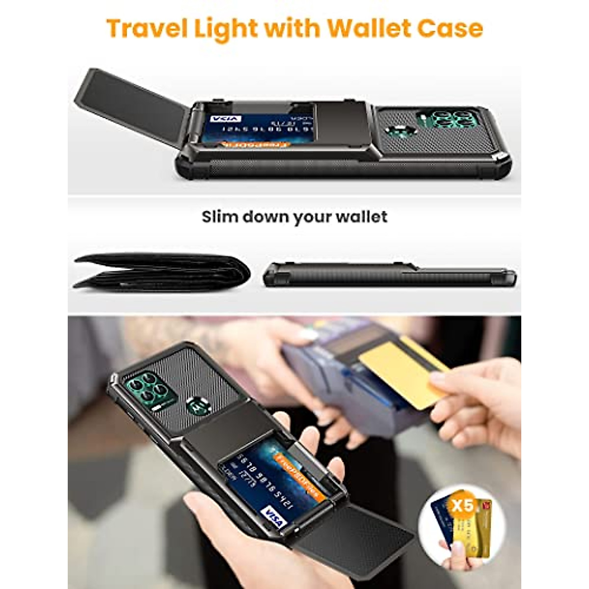 TITACUTE for Moto G Stylus 5G 2021 Case Wallet 5 Credit Card Holder Flip Cover ID Slot Back Pocket Dual Layer Anti-Scratch Hard Shell Tough Protective Bumper for Moto G Stylus 5G 2021 Gunmetal Bronze