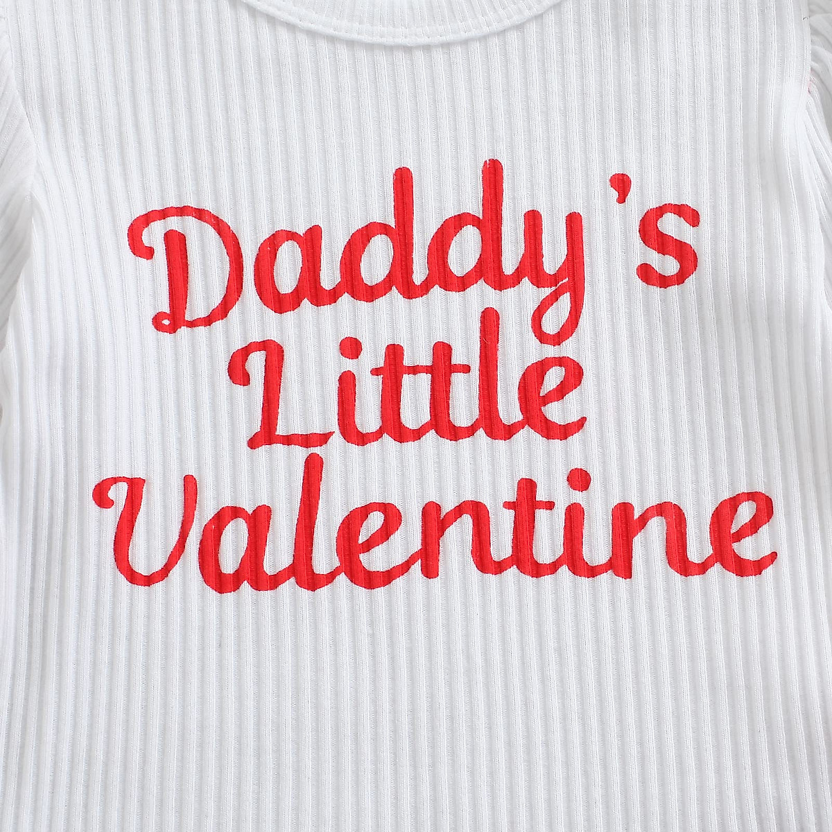 Sunwittafy Toddler Baby Girl Daddy's Little Valentine Clothes Letter Romper Puff Sleeve Romper Heart Print Flared Pants Headband