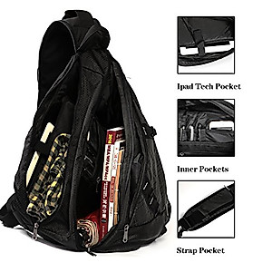 SEEU Large Sling Bag Backpack with Shoe Pocket, 32L Multi-Pocket Gym Bag (Black)
