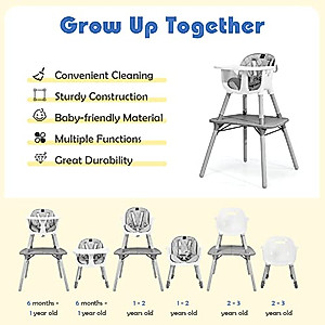 HONEY JOY 5-in-1 High Chair, Convertible Highchair for Babies and Toddlers/Kids Chair Table Set/Booster Seat/Infant Feeding Chair w/Safety Harness, PU Leather Cushion & Removable Food Tray (Gray)