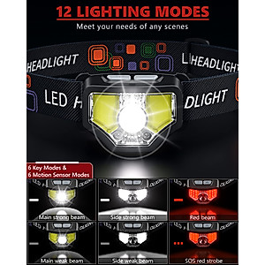 GETASI Headlamp Rechargeable 2PCS, 1200 Lumen Super Bright LED Flashlight with Motion Sensor for Adults and Kids- Camping Accessories Gear, Waterproof for Hiking, Running, Fishing, Cycling