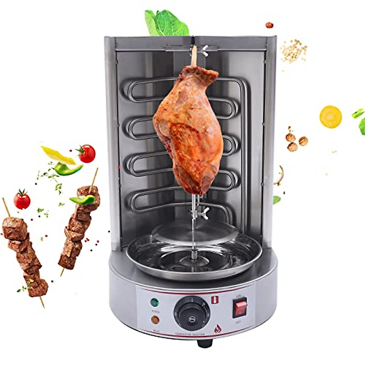 110v Stainless Steel Electric Vertical Grill Machine,Electric Doner Kebab Machine Mini Gyro Machine Vertical Broiler Meat Capacity for Chicken Roast,Tacos,Roast,Beef
