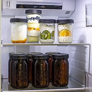 Jumterlee 12 Pack 32 oz Amber Mason Jars, Wide Mouth Mason Jars with Lids and Bands and 12 Black Plastic Mason Jar Lids, Amber Glass Mason Jars