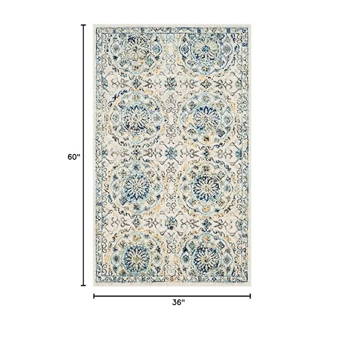 SAFAVIEH Evoke Collection 3' x 5' Ivory/Blue EVK252C Boho Non-Shedding Living Room Bedroom Accent Rug