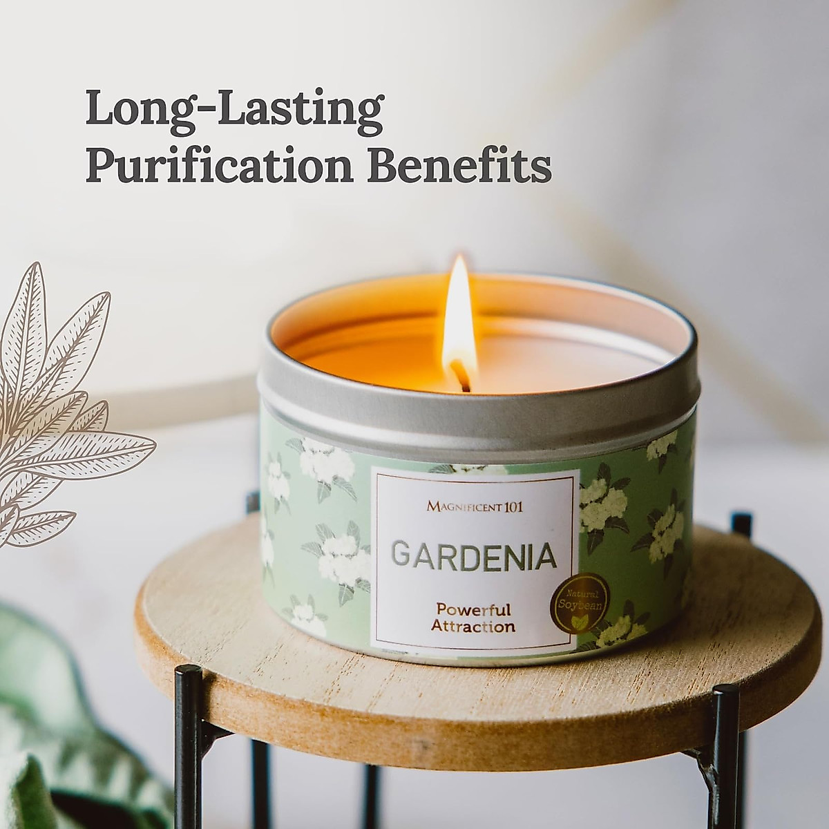 Magnificent 101 Long Lasting Gardenia Scented Smudge Candle | 6 Oz - 35 Hour Burn | All Natural Candle for Manifestation, Purification & House Energy Cleansing