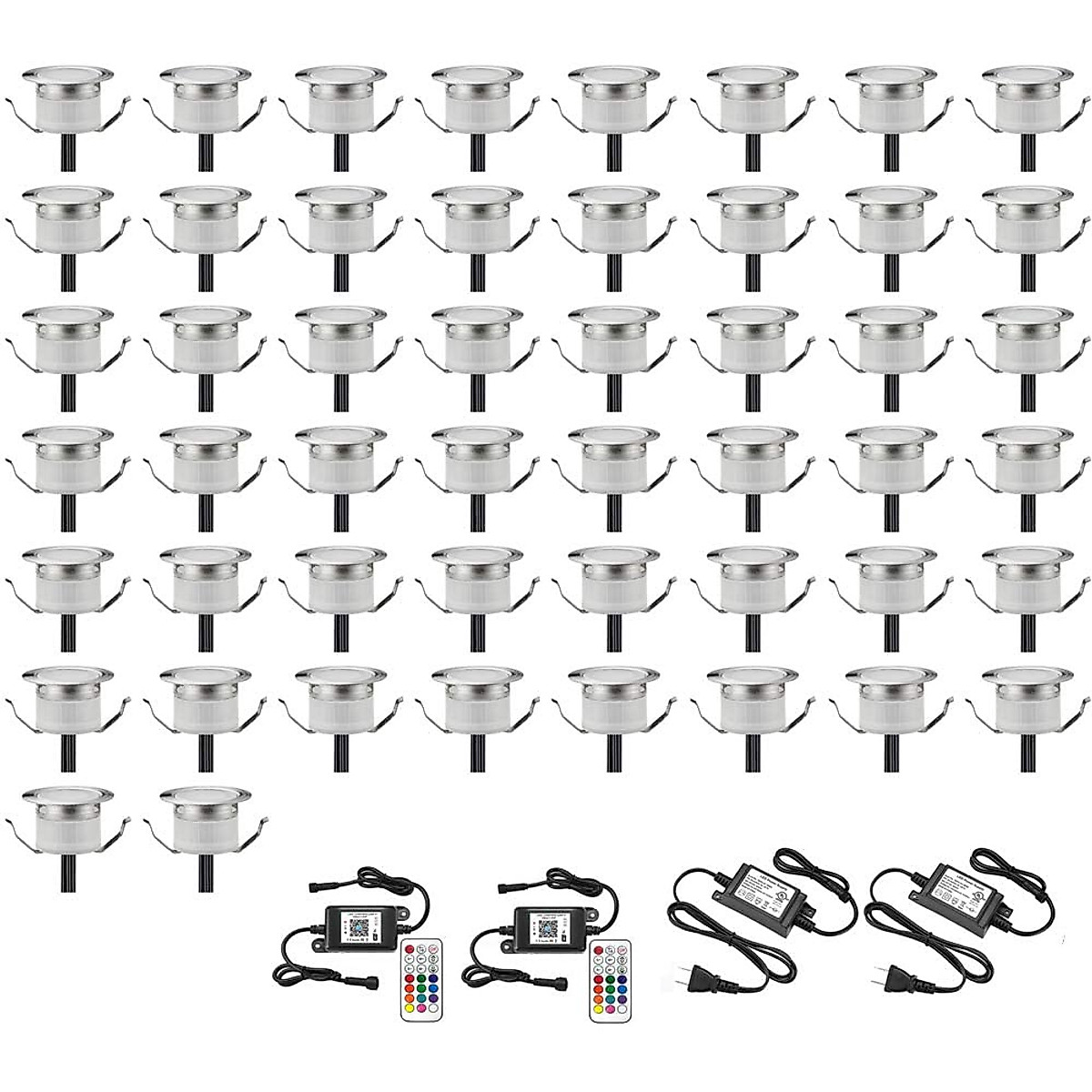 FVTLED WiFi Deck Lights Kit, 50pcs Low Voltage LED Step Lights Φ1.22 Waterproof Outdoor Recessed Stair LED Lights Work with Echo Alexa Google Home, RGB