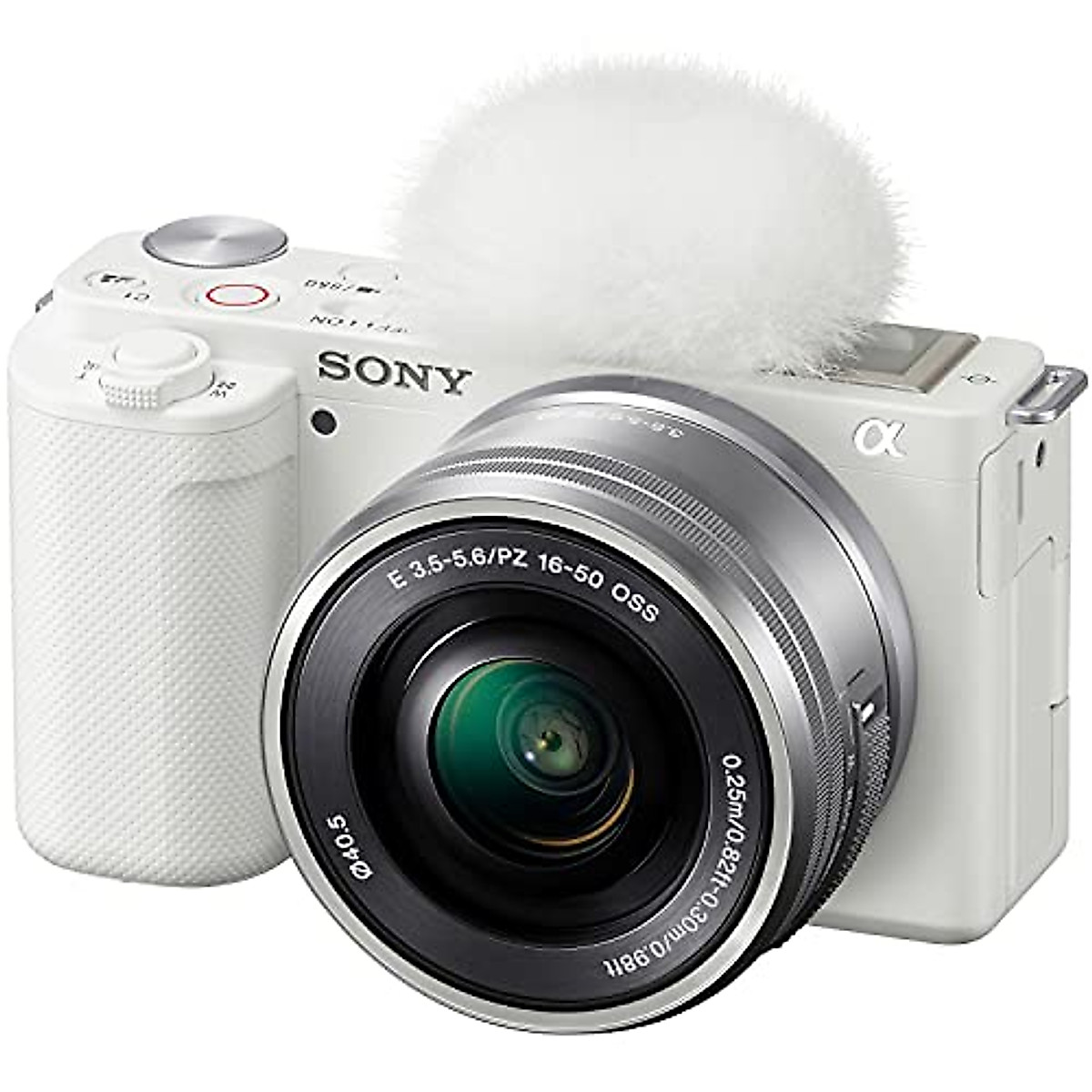 Sony ZV-E10 Mirrorless Camera Vlogger Kit with 16-50mm F3.5-5.6 Lens ILCZV-E10L/W White Bundle with ACCVC1 Including GP-VPT2BT Grip + Filters + Wide & Telephoto Lenses + Deco Gear Case & Accessories