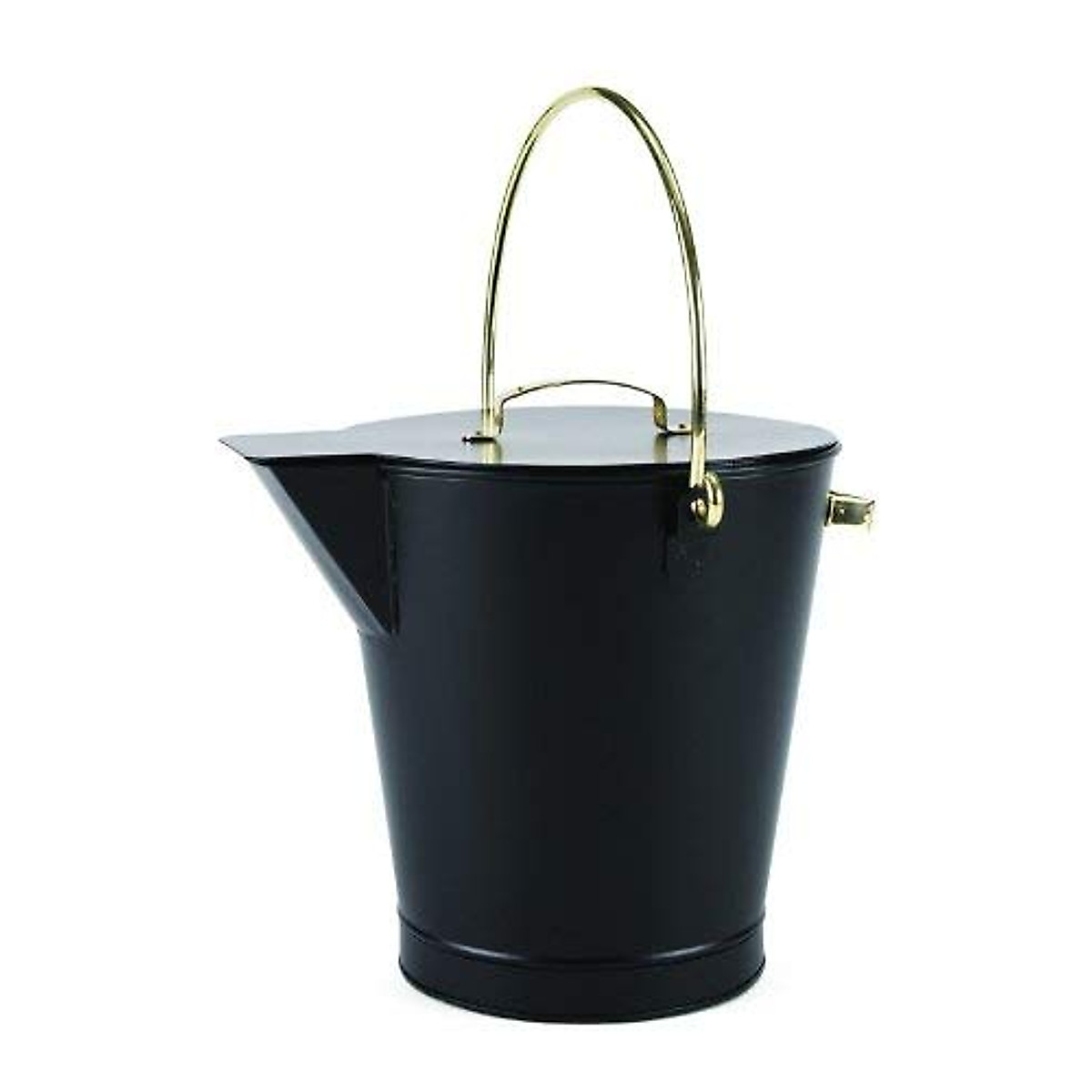 Minuteman International Fireplace Ash Can Bucket Pail, Black with Polished Brass