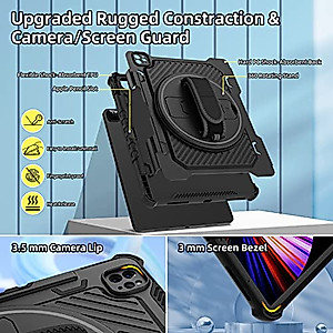 TASSKTO for iPad Pro 12.9 inch Case(6th 5th 4th 3rd Generation) with 360 Kickstand Hand Strap Pen Holder, Dual Layer Shockproof iPad Pro 12.9 Case for Kids