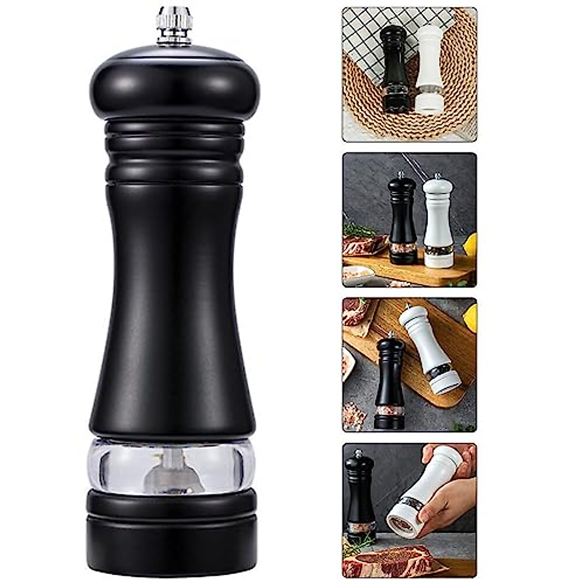 UPKOCH Wood Salt and Pepper Mill Manual Pepper Shakers Refillable Spices with Adjustable Coarseness Hand Grind Peppercorns Grinding Tool for Coffee Bean Black