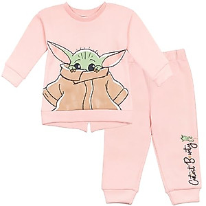 STAR WARS The Mandalorian Baby Yoda Little Girls Pullover Sweatshirt & Pants Pink 7-8