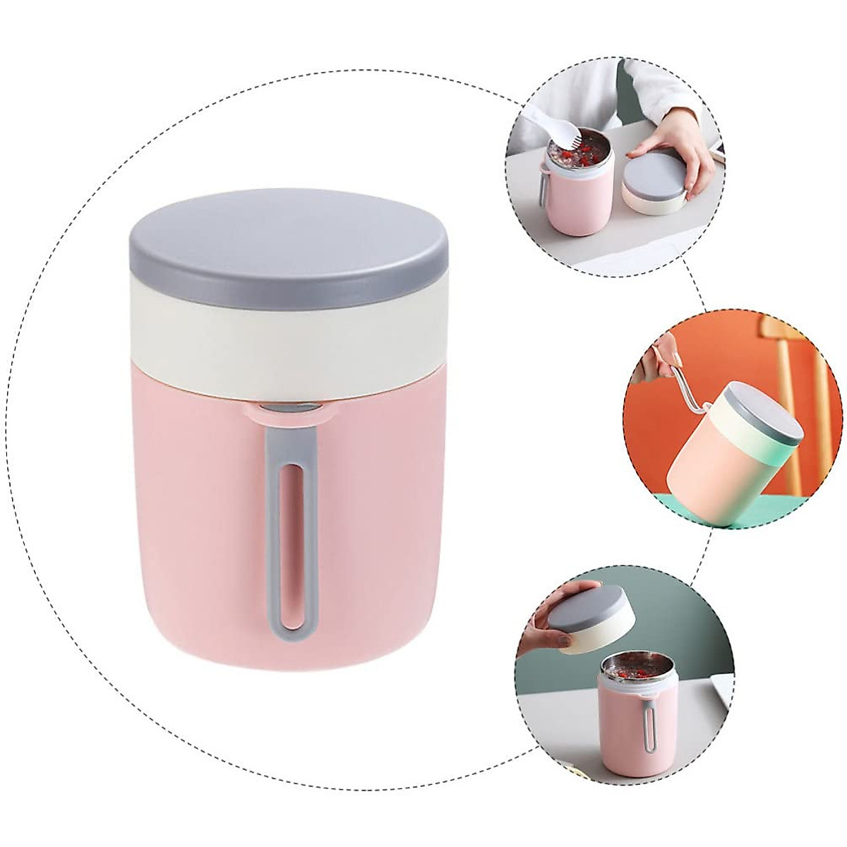 BESTonZON Insulated Food Jar Leak-proof Soup Cup with Spoon Stainless Steel Vacuum Lunch Box Breakfast Cup Thermal Cereal Cup Sealing Soup Cup for Hot Cold Food 450ml