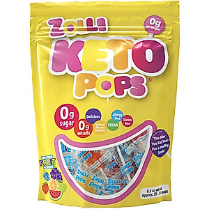 Zolli KETO Pops Sugar Free Lollipop Candy, Vegan, Gluten-Free, Diabetic-Friendly, 5.2oz Resealable Pouch