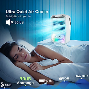 18.59OZ Portable Air Conditioners Fan, Personal AC Fan with Moist Sprayer Function, 7 Lights and Aromatherapy, Portable Air Conditioners no Windows Needed for Room, Desk, Car, Tent and Office