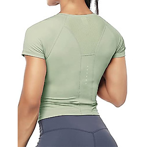 Workout Crop Tops for Women Short Workout Shirts for Running Gym Yoga Athletic Exercise Green